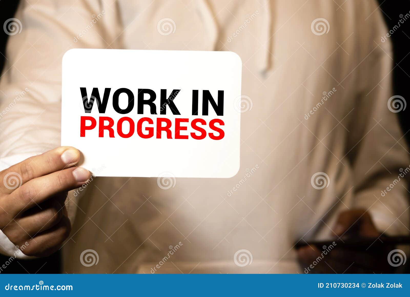 Text Work in Progress on White Card Stock Photo - Image of design ...