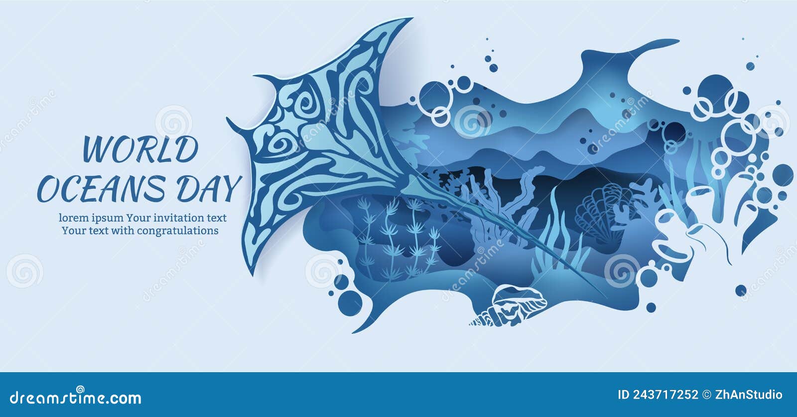 Text - World Ocean Day. Sea Stingray. Template For Making A Postcard ...