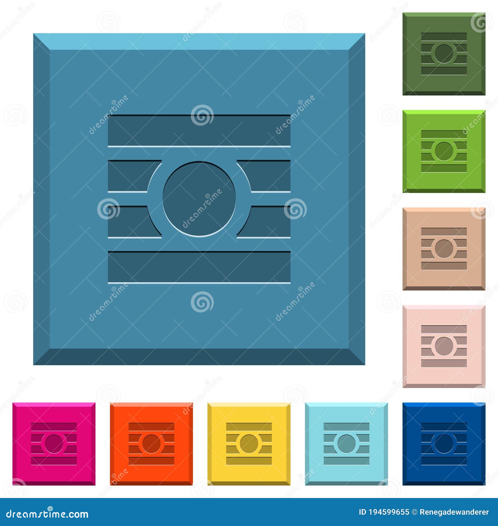 Text Wrap Around Objects Engraved Icons on Edged Square Buttons Stock ...