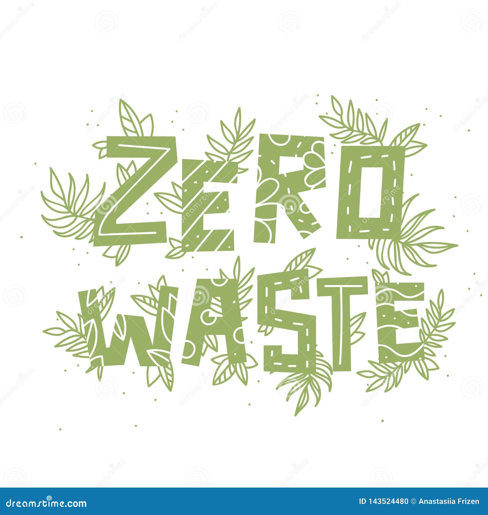 Text Zero Waste and Plants on White Background Stock Vector ...