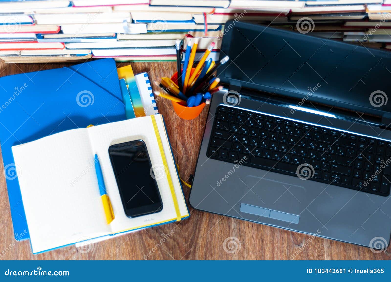 Textbook, Notebook, Laptop Computer, Mobile Phone Smartphone, Stack of ...