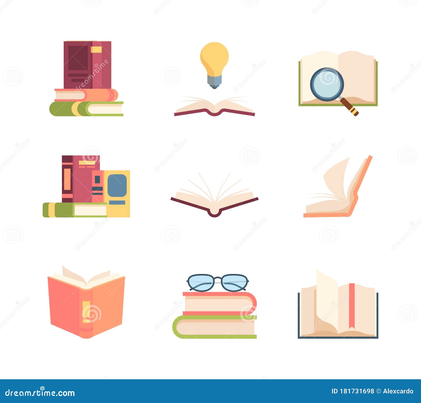 Textbook Set Knowledge. Stack of Books Folded, Open Encyclopedia ...