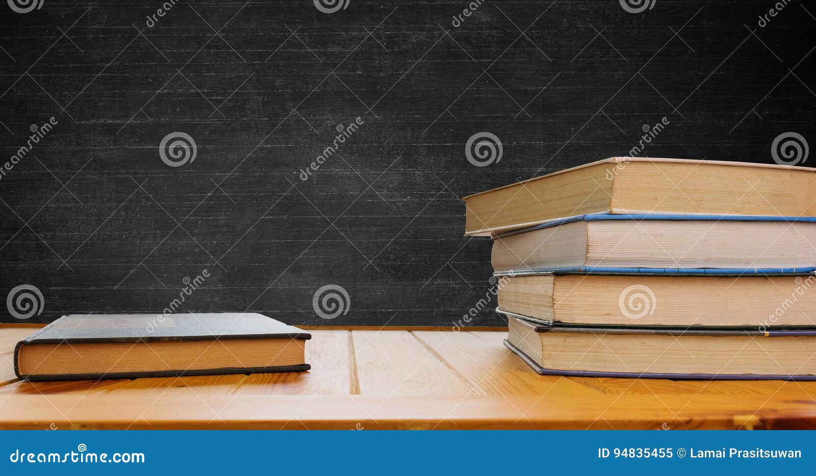 Textbooks on Desk with Blackboard Stock Image - Image of back, learn ...
