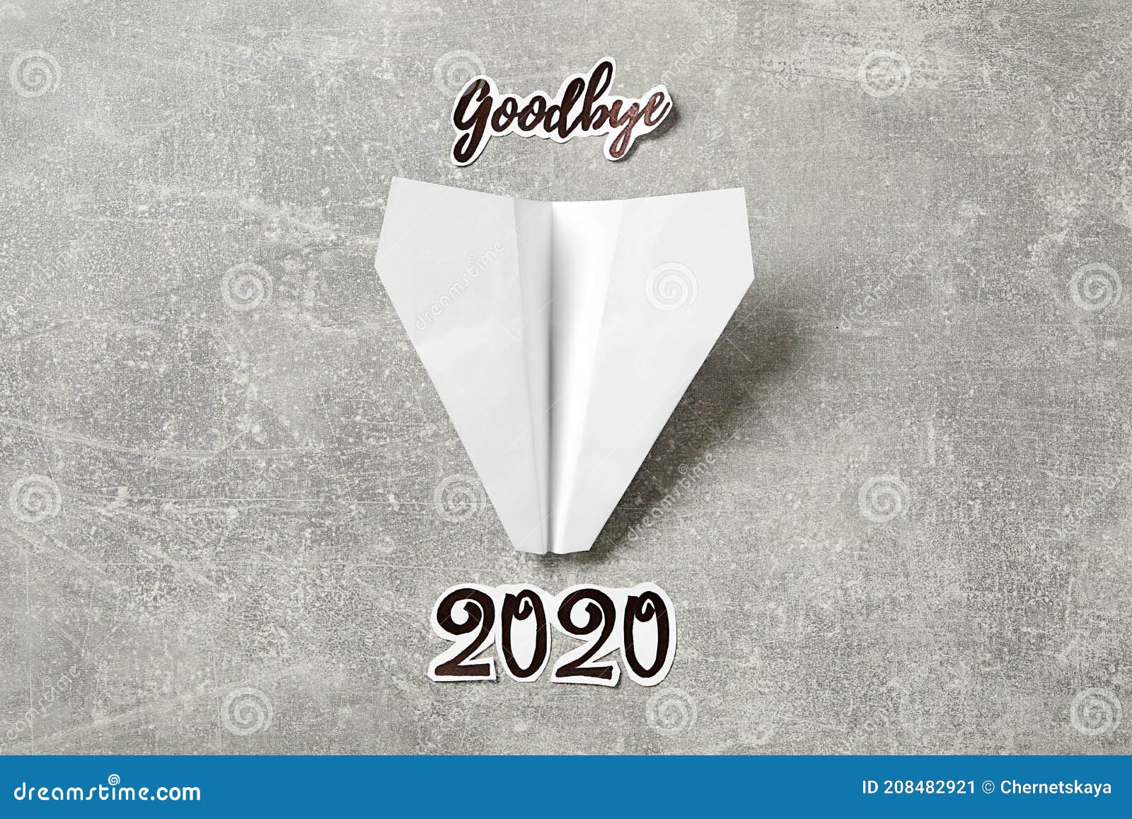 Texte Adieu 2020 Et Plan De Papier Sur Fond Gris Plat Image stock ...