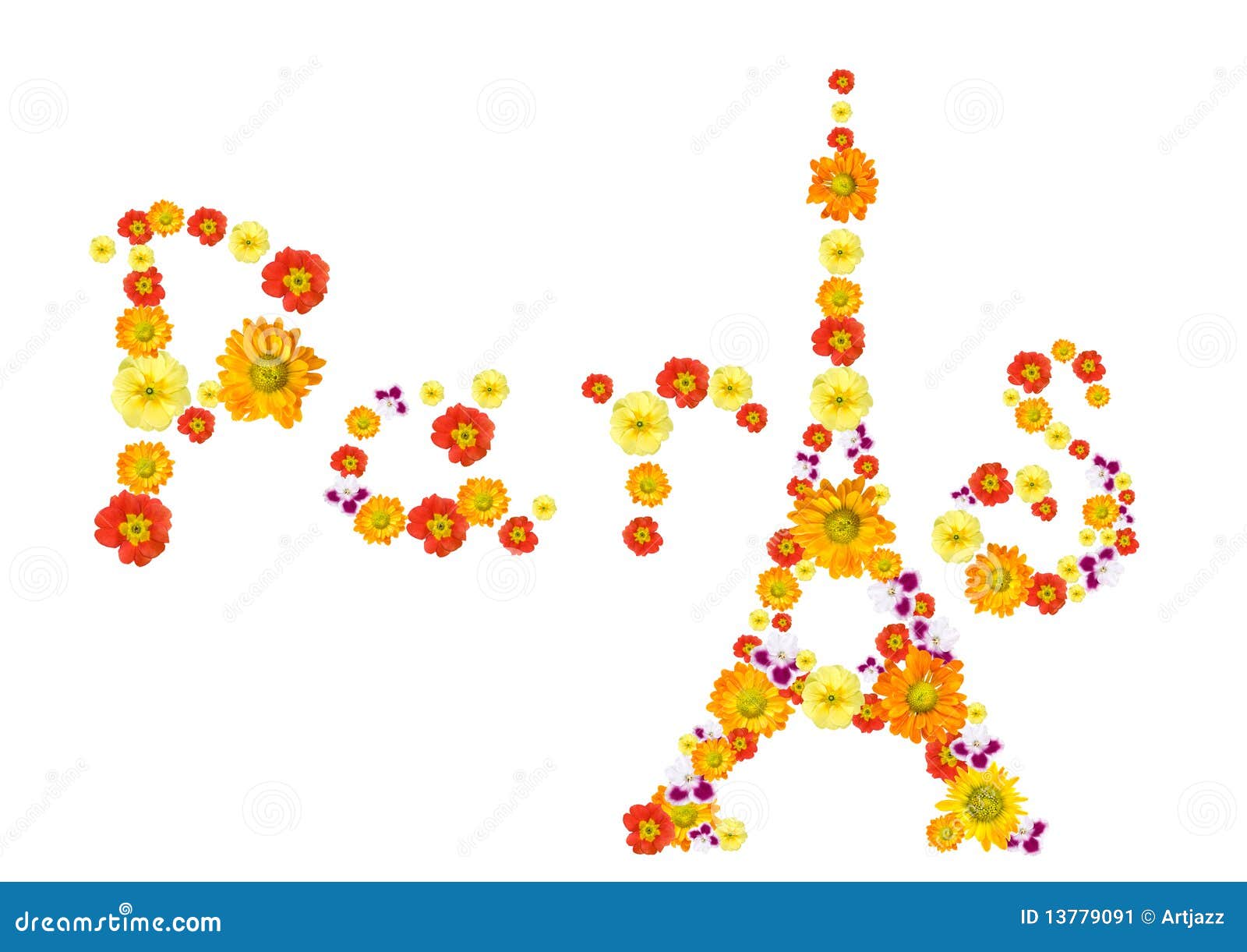 Texte Paris Avec Tour Eiffel Des Fleurs Illustration Stock ...