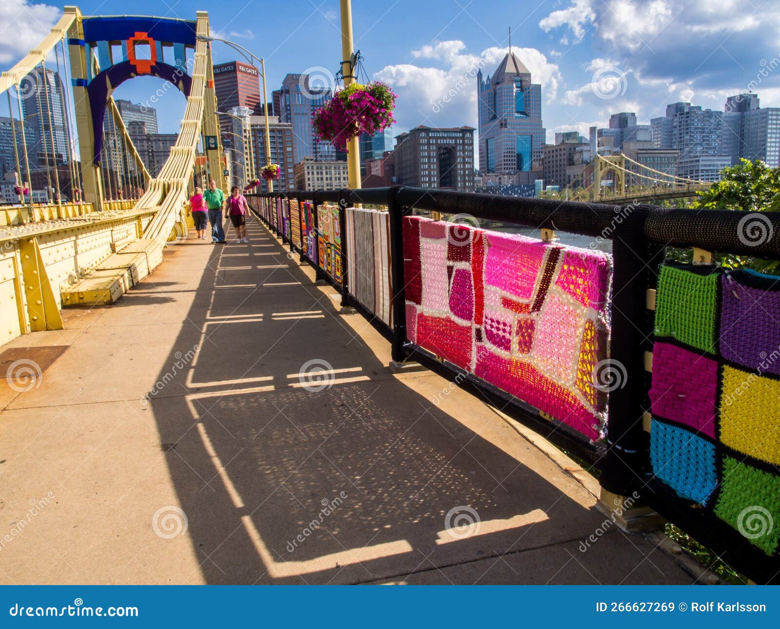 Textile Arts on Pittsburgh Bridge with People Walking Across Editorial ...