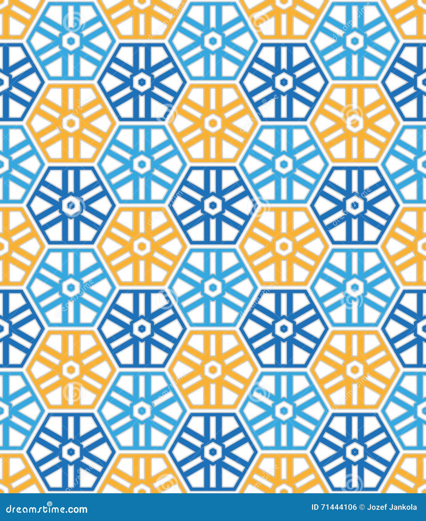 Textile Blue and Orange Color Hexagonal Pattern Stock Illustration ...