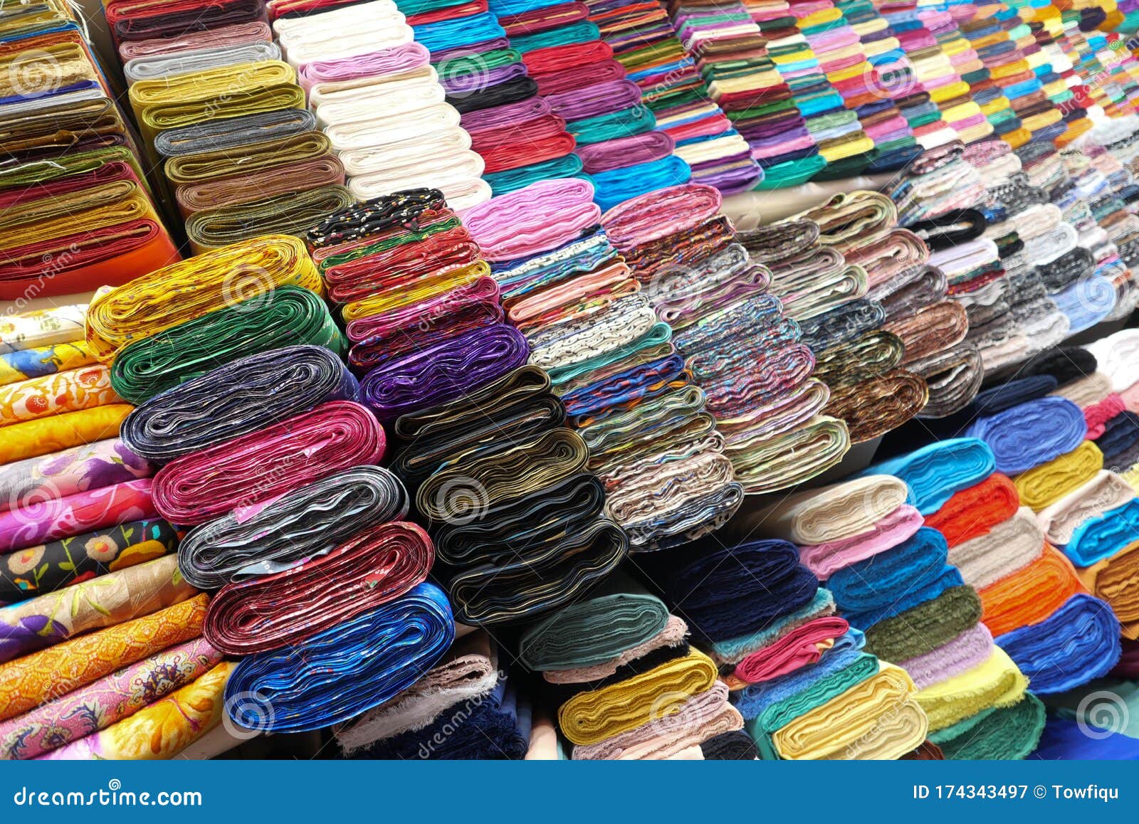 Textile Cloths Display for Sale at Local Store Stock Image - Image of ...