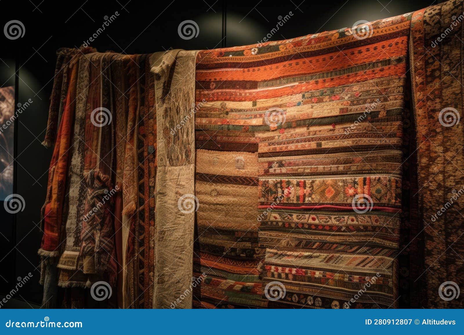 Textile Display with a Variety of Textures and Patterns from Different ...