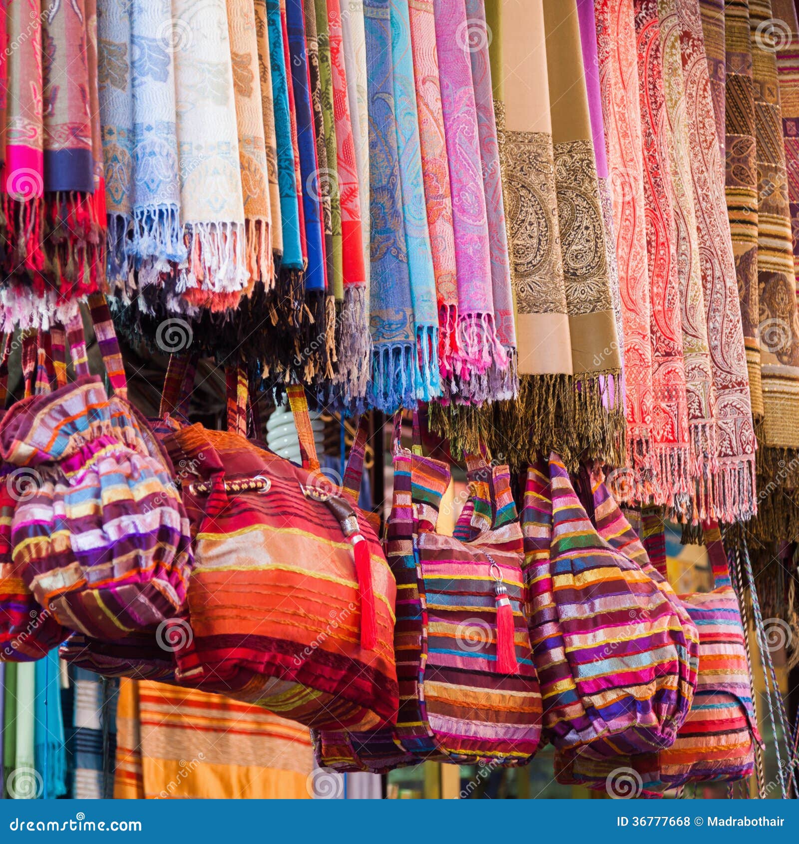 Textile Fabrics from Marrakesh Stock Photo - Image of morocco, bags ...