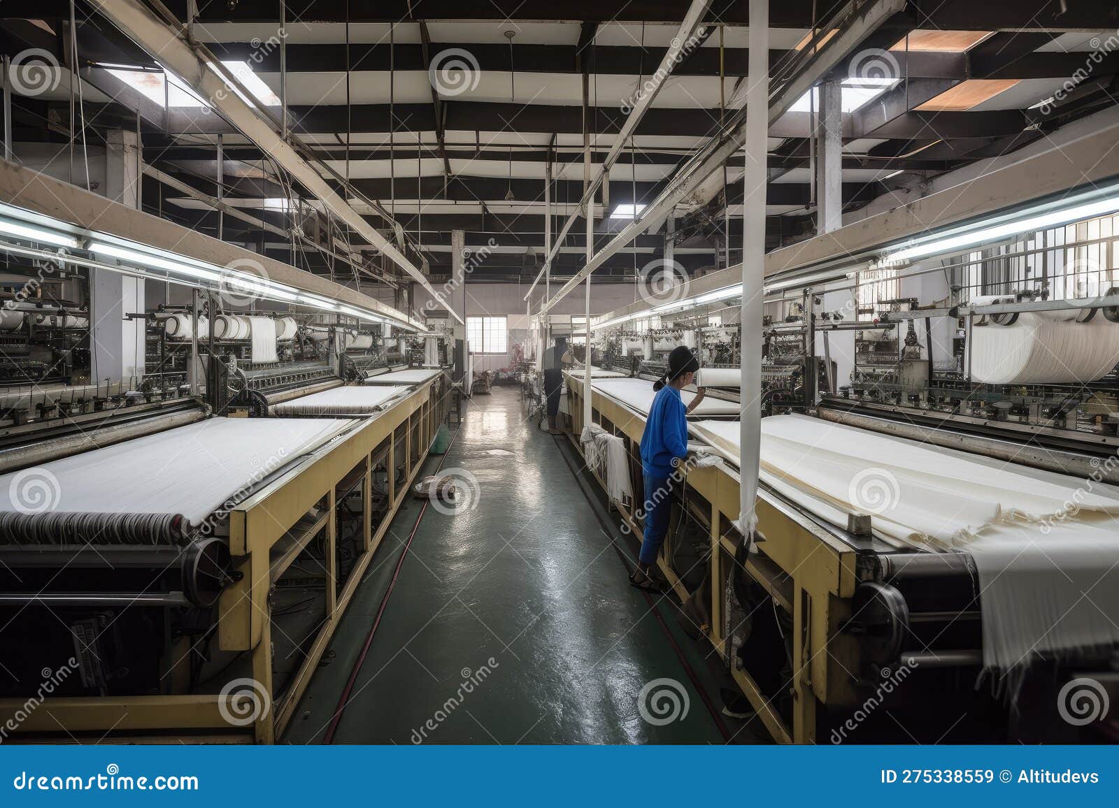 Textile Factory, with Busy Machines and Workers Creating New Fabrics ...