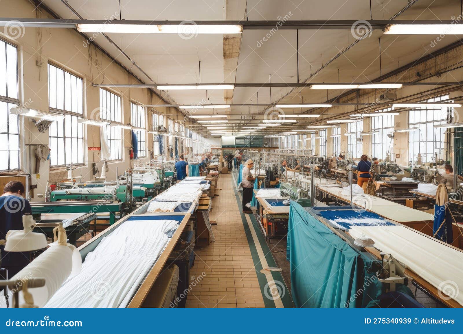 Textile Factory, with Busy Machines and Workers Creating New Fabrics ...