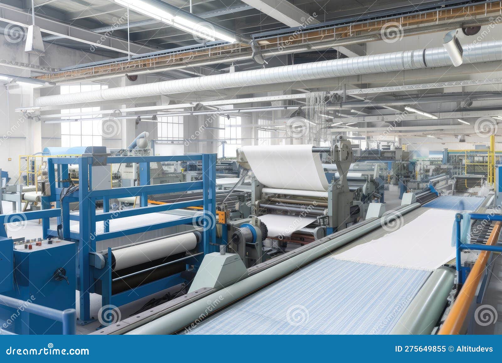 Textile Factory, with Conveyor Belts and Machines Processing Materials ...