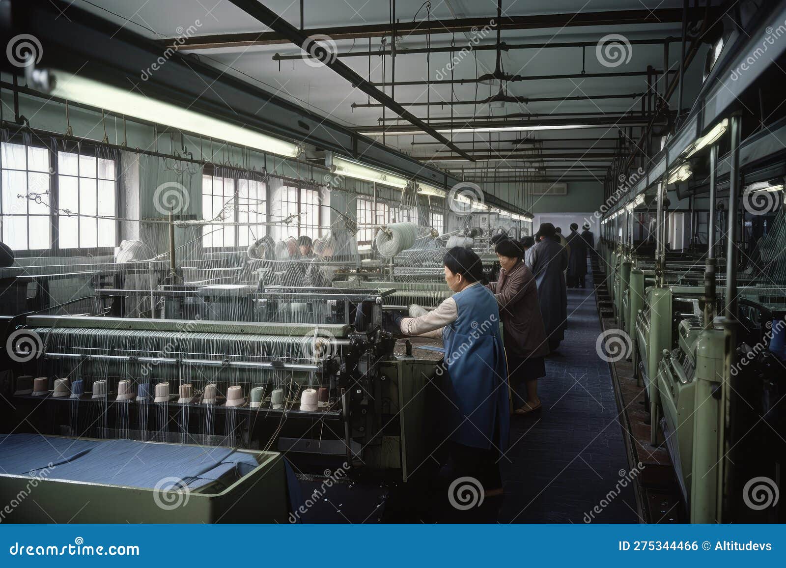 Textile Factory, with Employees Working on the Production Lines Stock ...