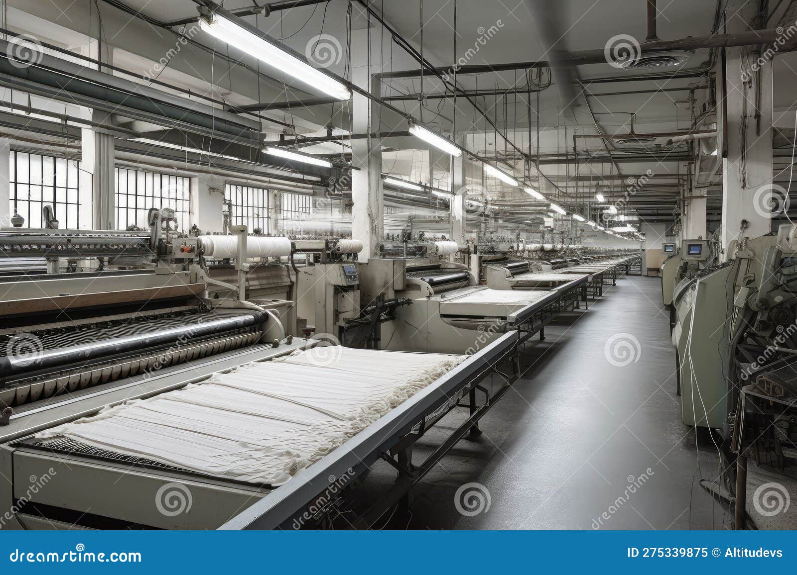 Textile Factory, with Machines and Workers Producing Fabric in Mass ...