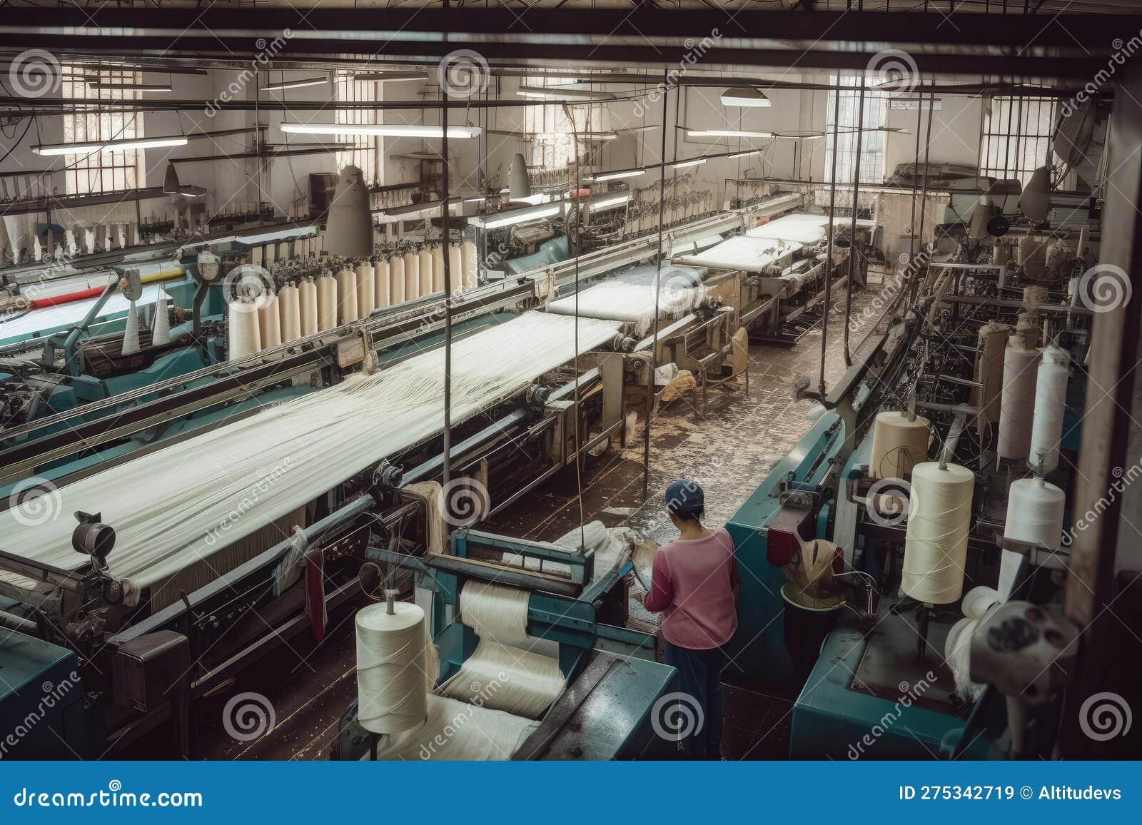 Textile Factory, with Machines and Workers Producing Fabric in Mass ...