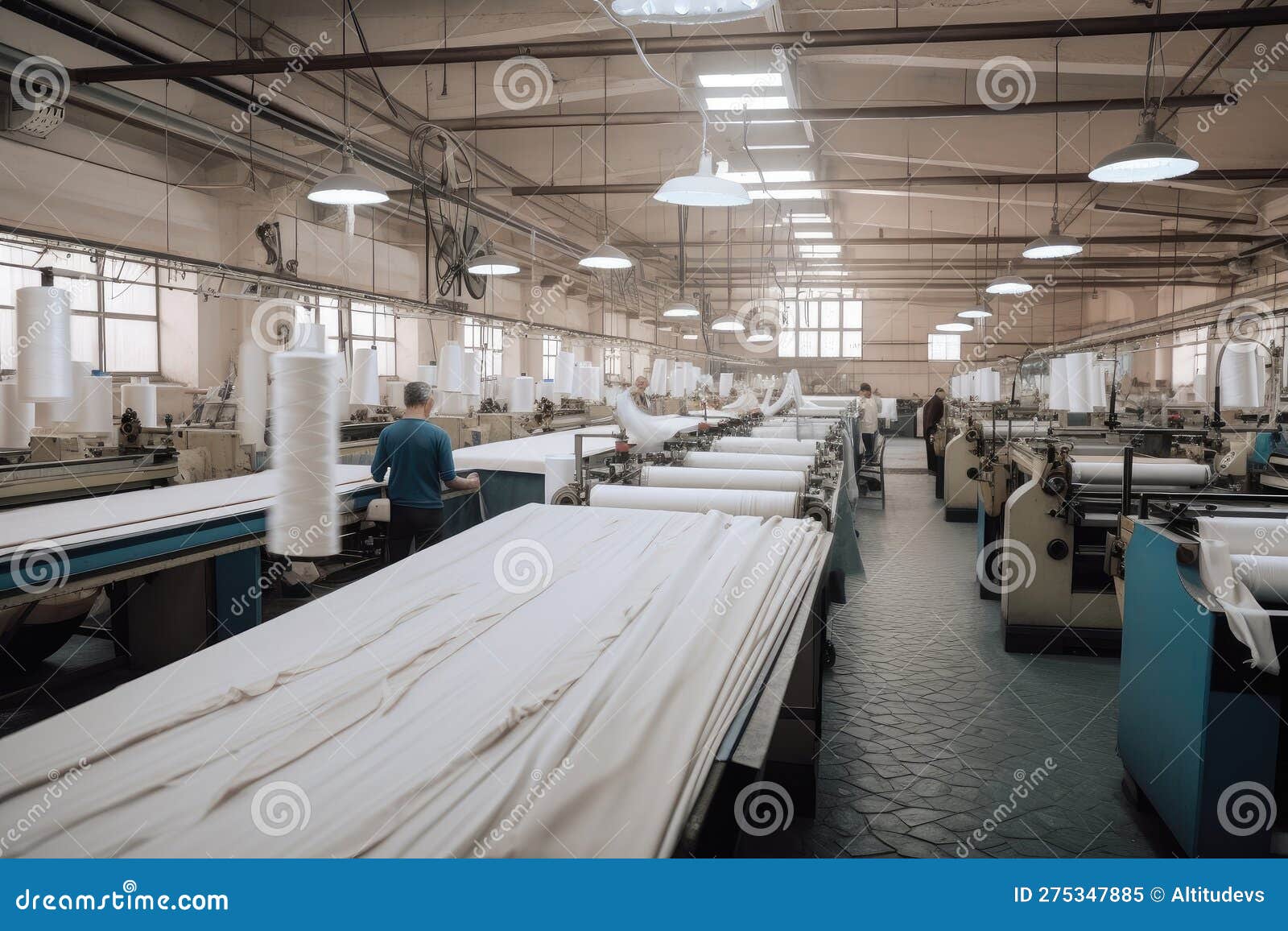 Textile Factory, with Machines and Workers Producing Fabric in Mass ...