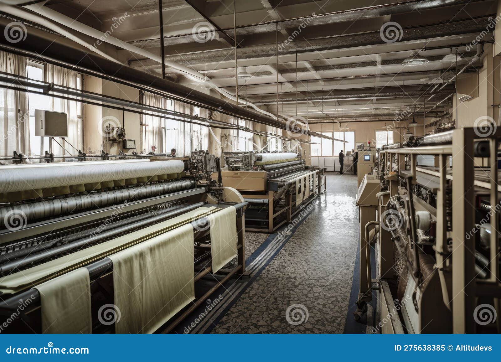 Textile Factory, with Machines and Workers Producing High-quality ...