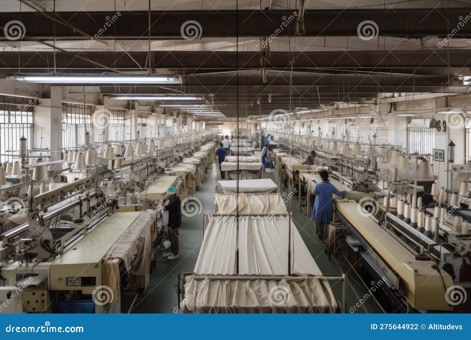 Textile Factory, with Workers and Machines Producing Fabrics of All ...