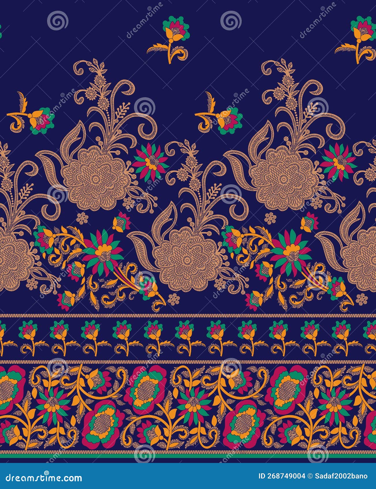 Textile Flower Border Pattern on Muster Background Stock Illustration ...