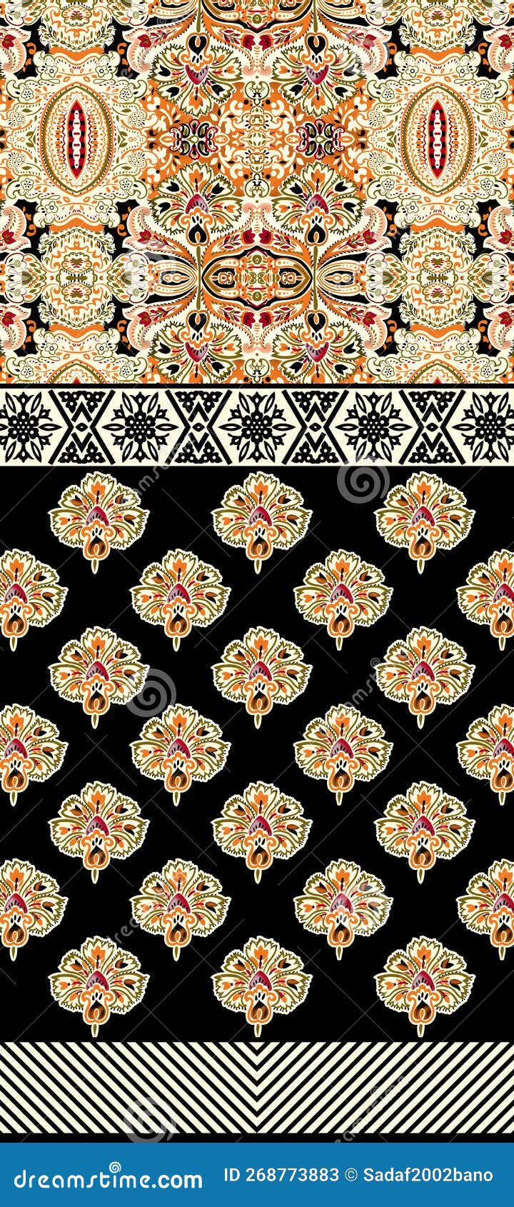 Paisley-Muster.Digital Textile Design Motif Gold Colorful Stock ...