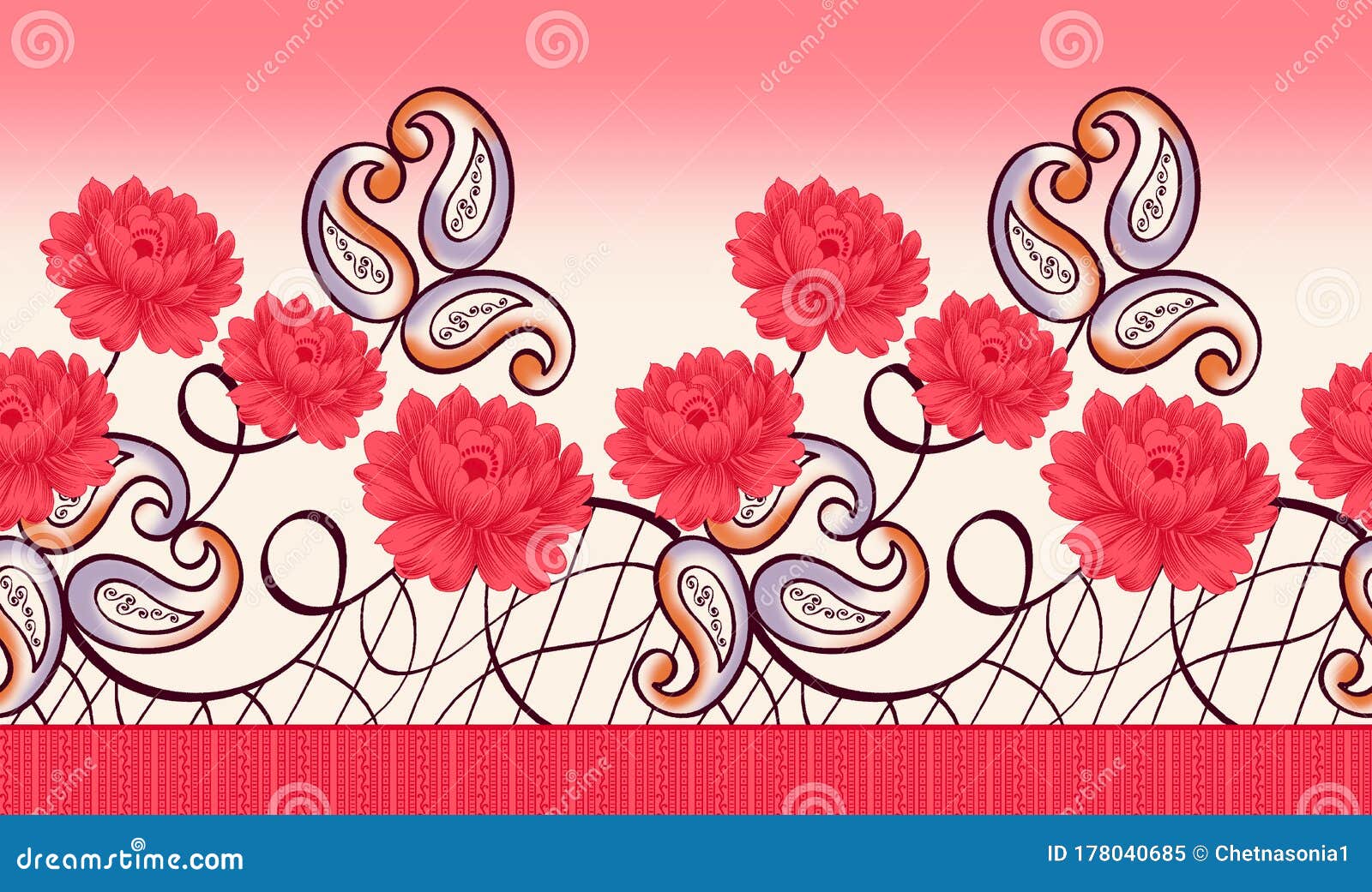 Textile Indian Floral Border Design Background Stock Illustration ...