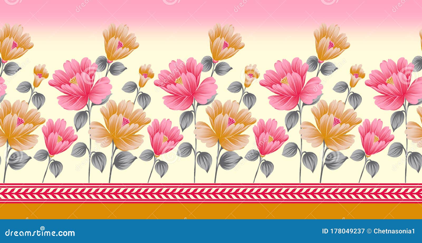 Textile Indian Floral Border Design Background Stock Illustration ...
