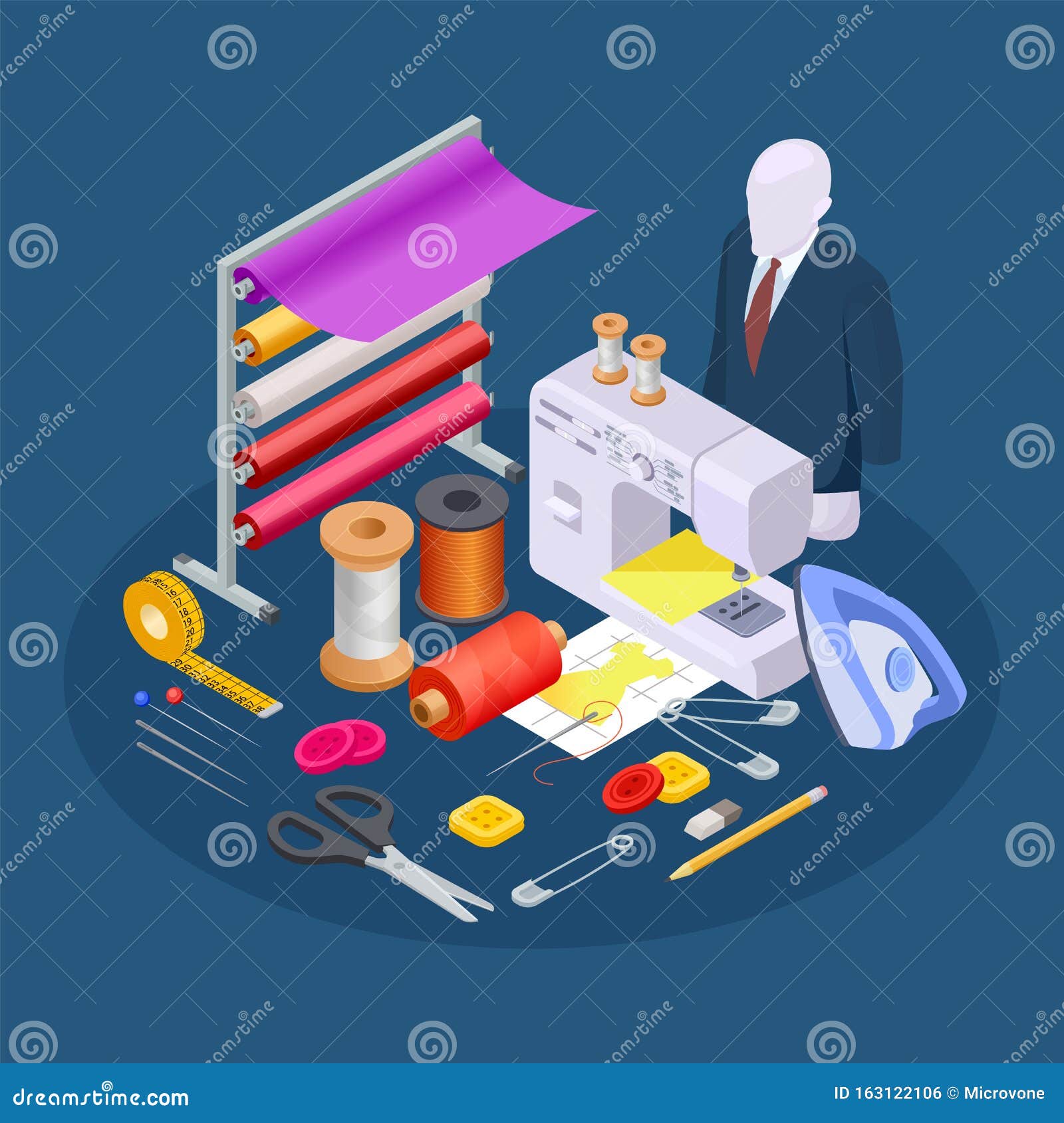 Textile Industry Composition. Isometric Sewing Vector Stock Vector ...