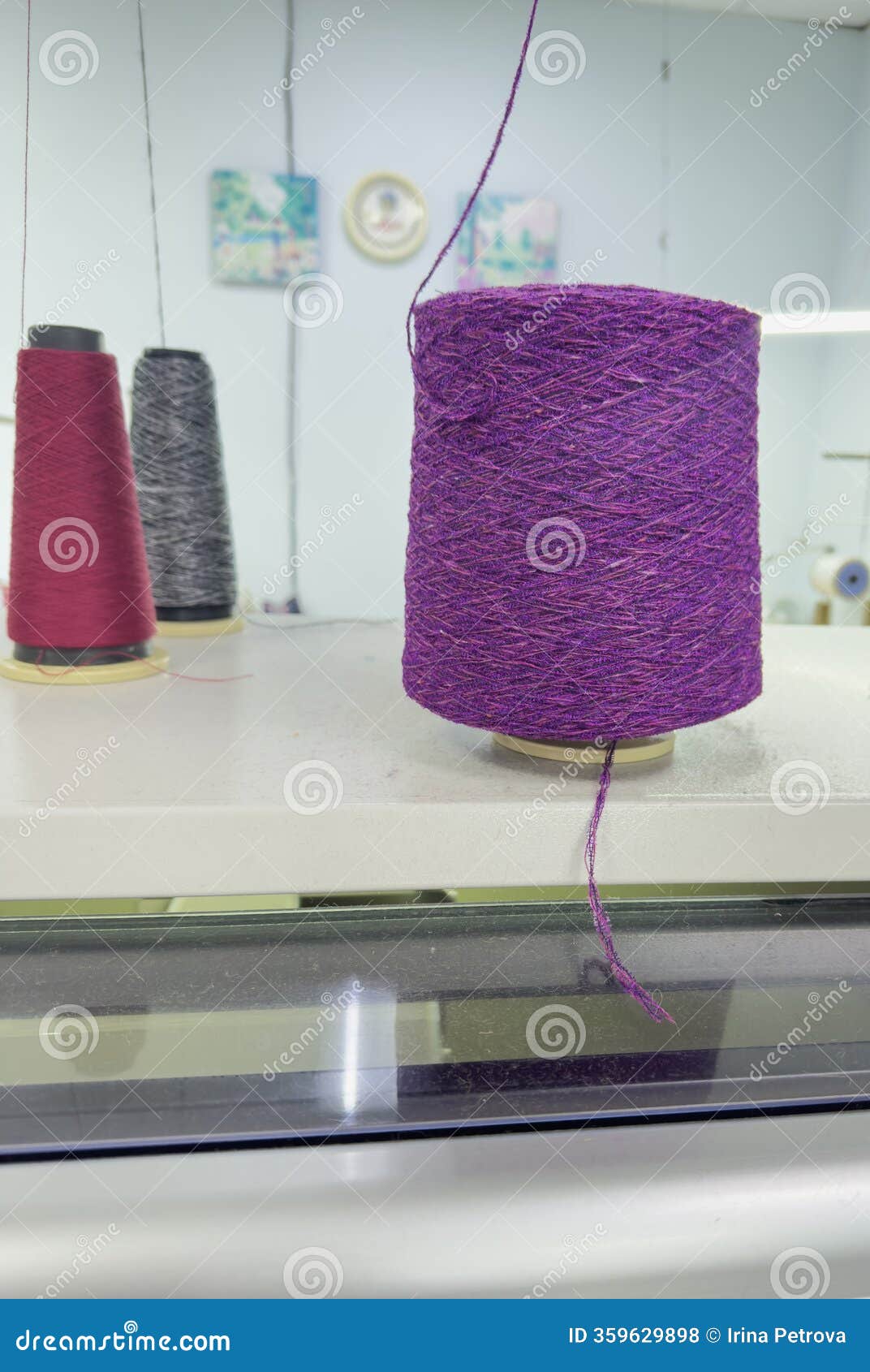 Textile Industry with Knitting Machines in the Factory, Yarn on the ...