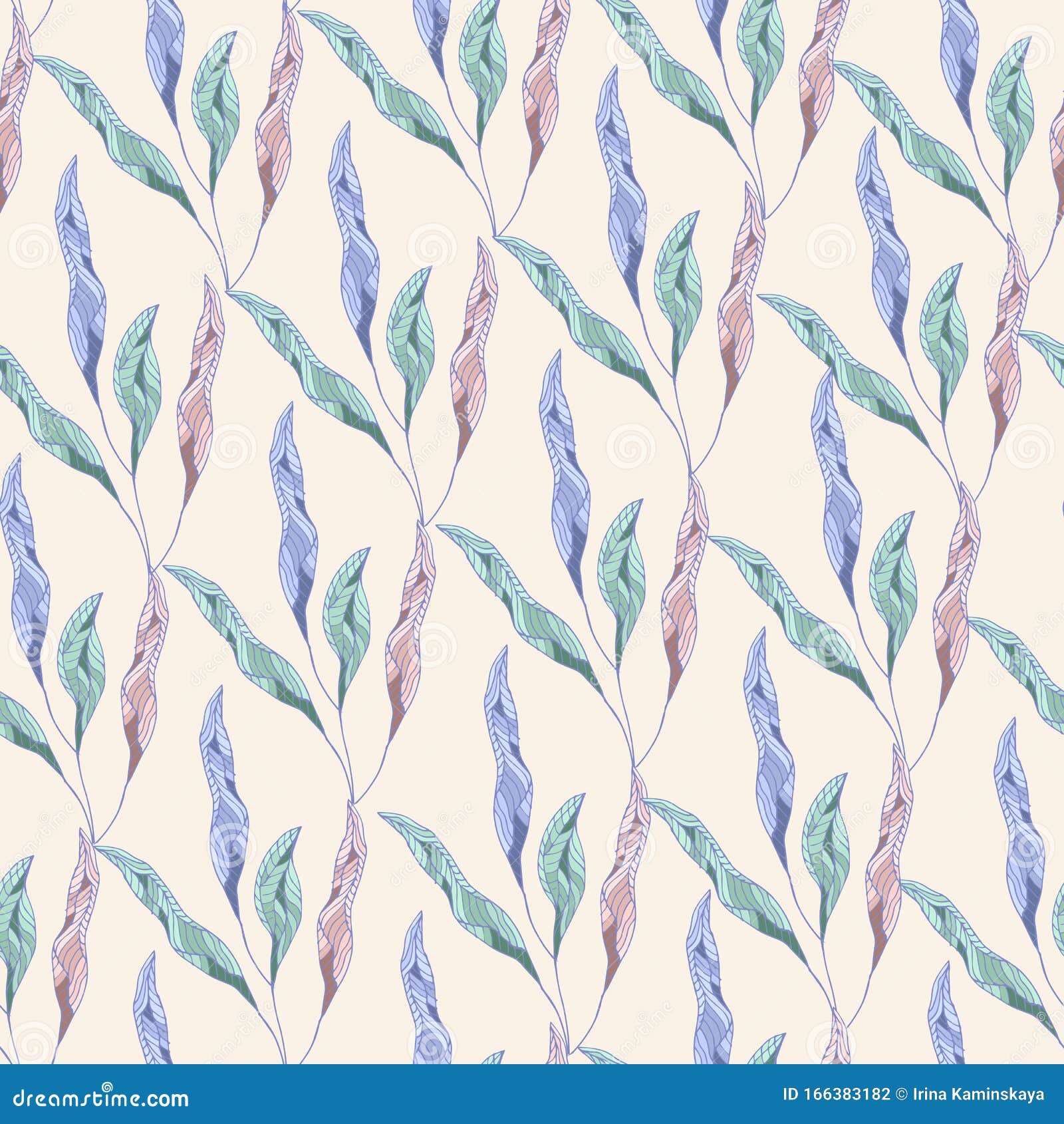 Textile Leafy Pattern On A Beige Background. Seamless Vector ...