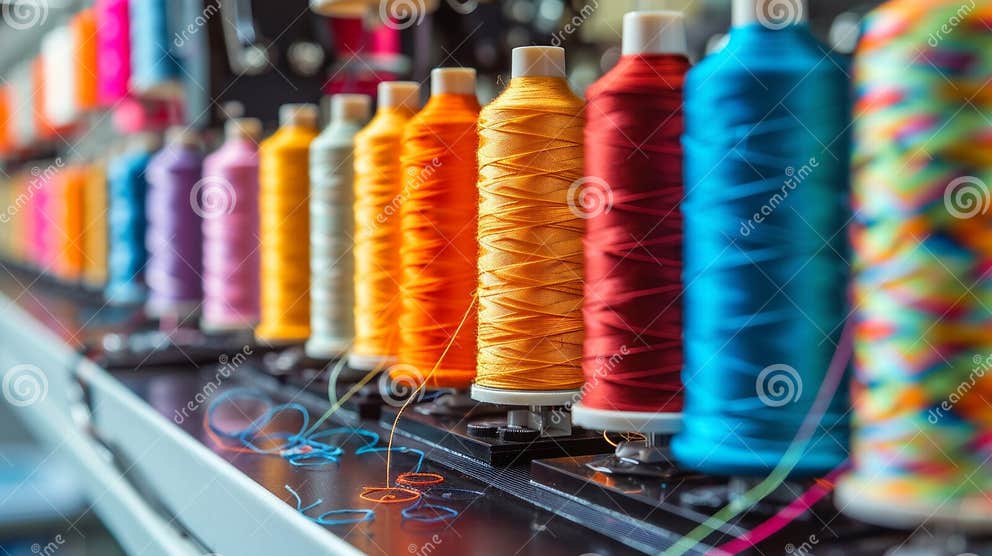 Textile Machine with Colors Threads Industrial Stock Photo - Image of ...