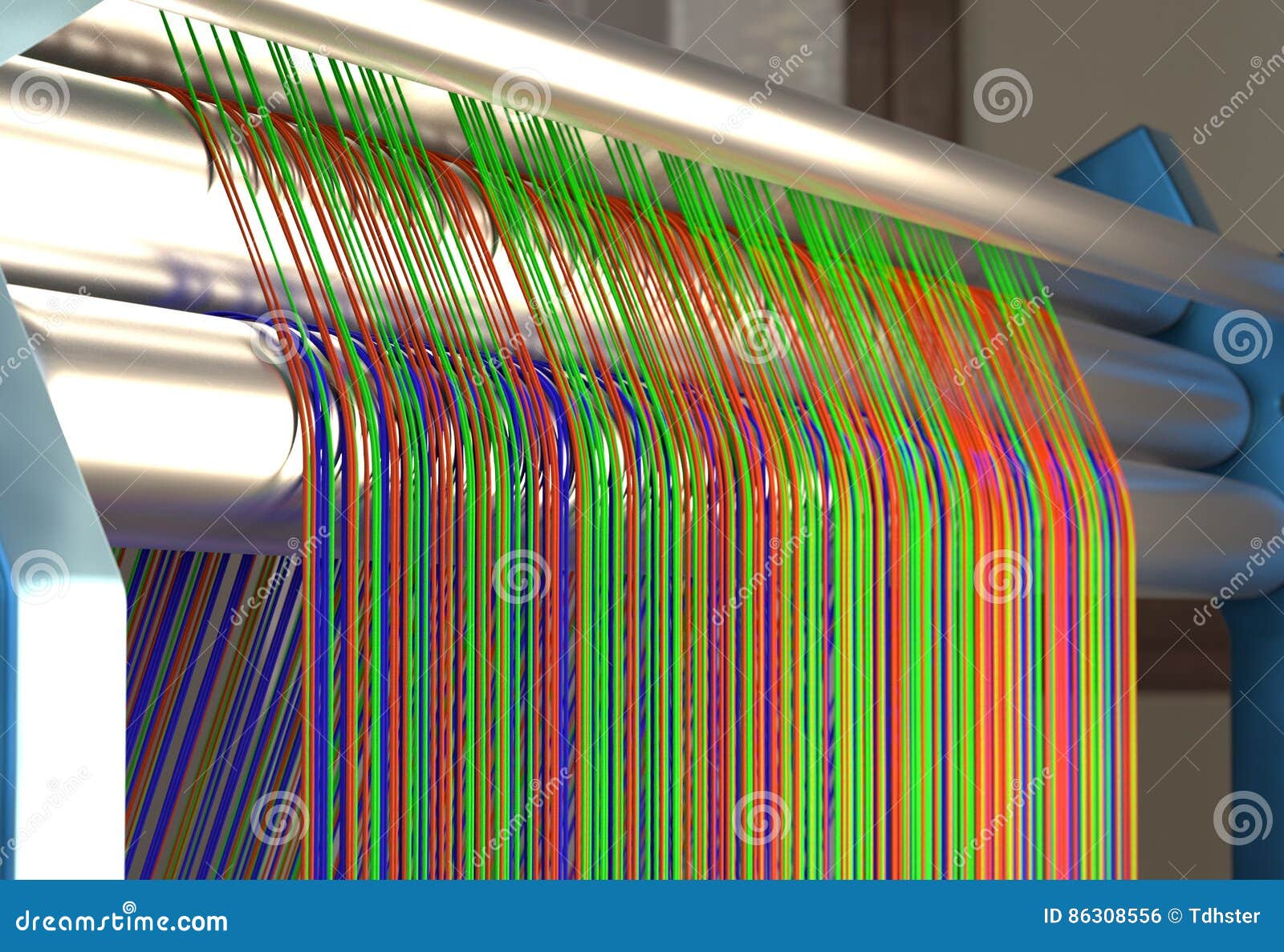 Textile Machine with Rainbow Colors Threads. 3d Illustration Stock ...