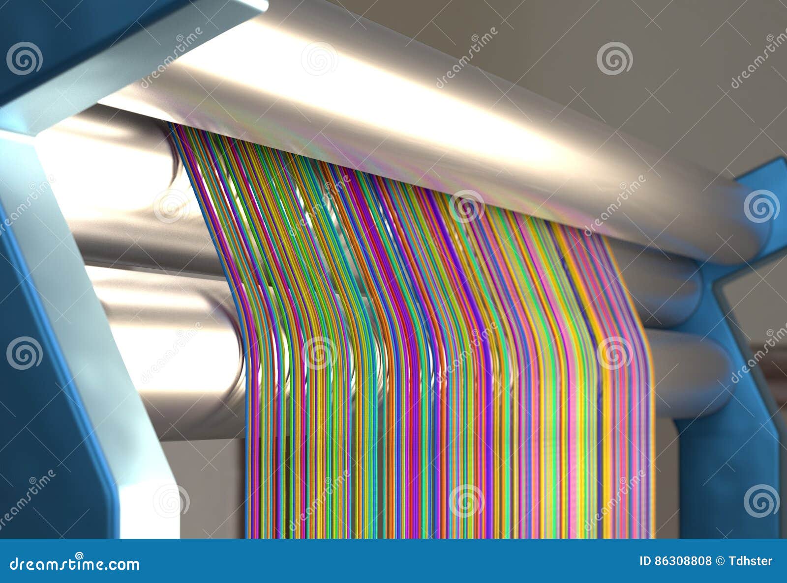 Textile Machine with Rainbow Colors Threads. 3d Illustration Stock ...