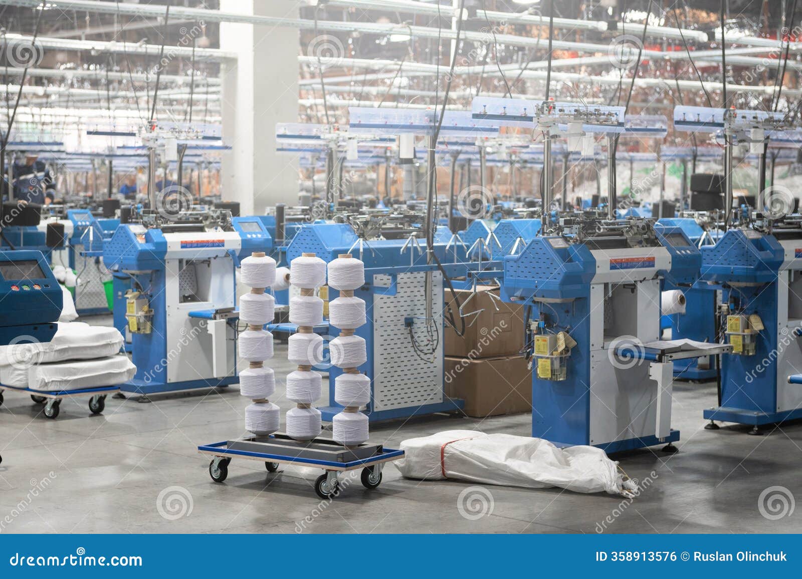 Textile Manufacturing. Circular Knitted Fabric. Textile Factory In ...