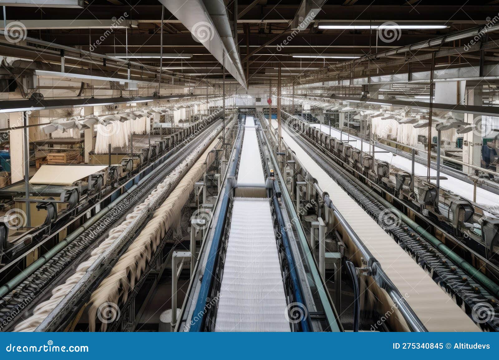 Textile Mill, with Rows of Machines Producing High-quality Fabric Stock ...