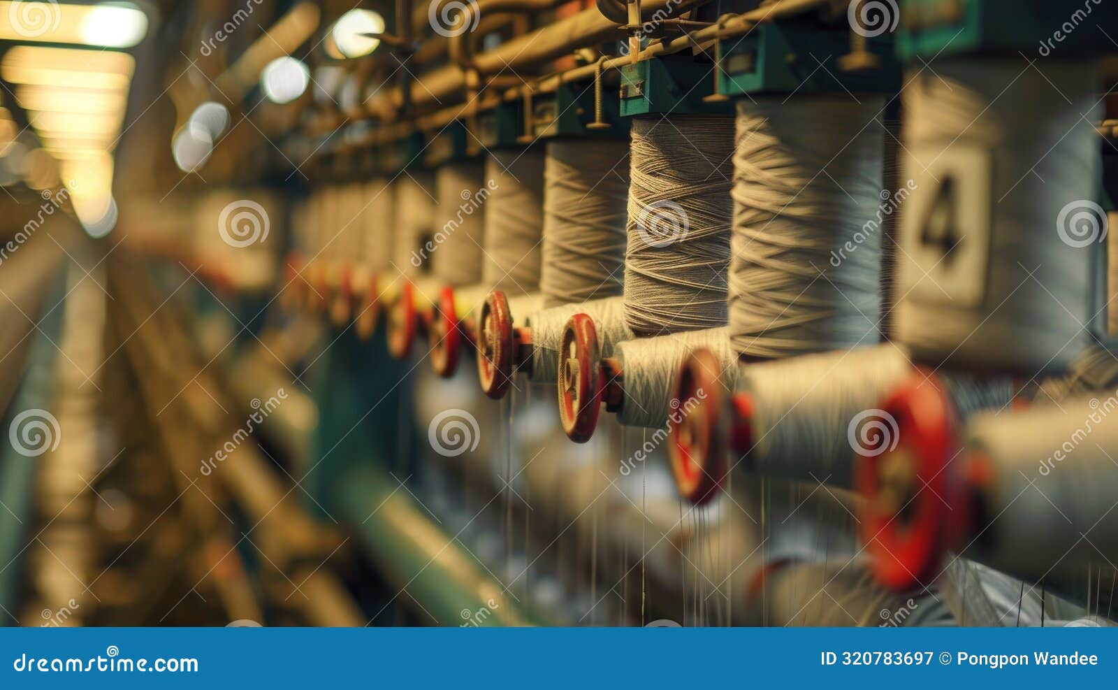 A Textile Mill with Rows of Spinning Machines Producing Rolls of Fabric ...