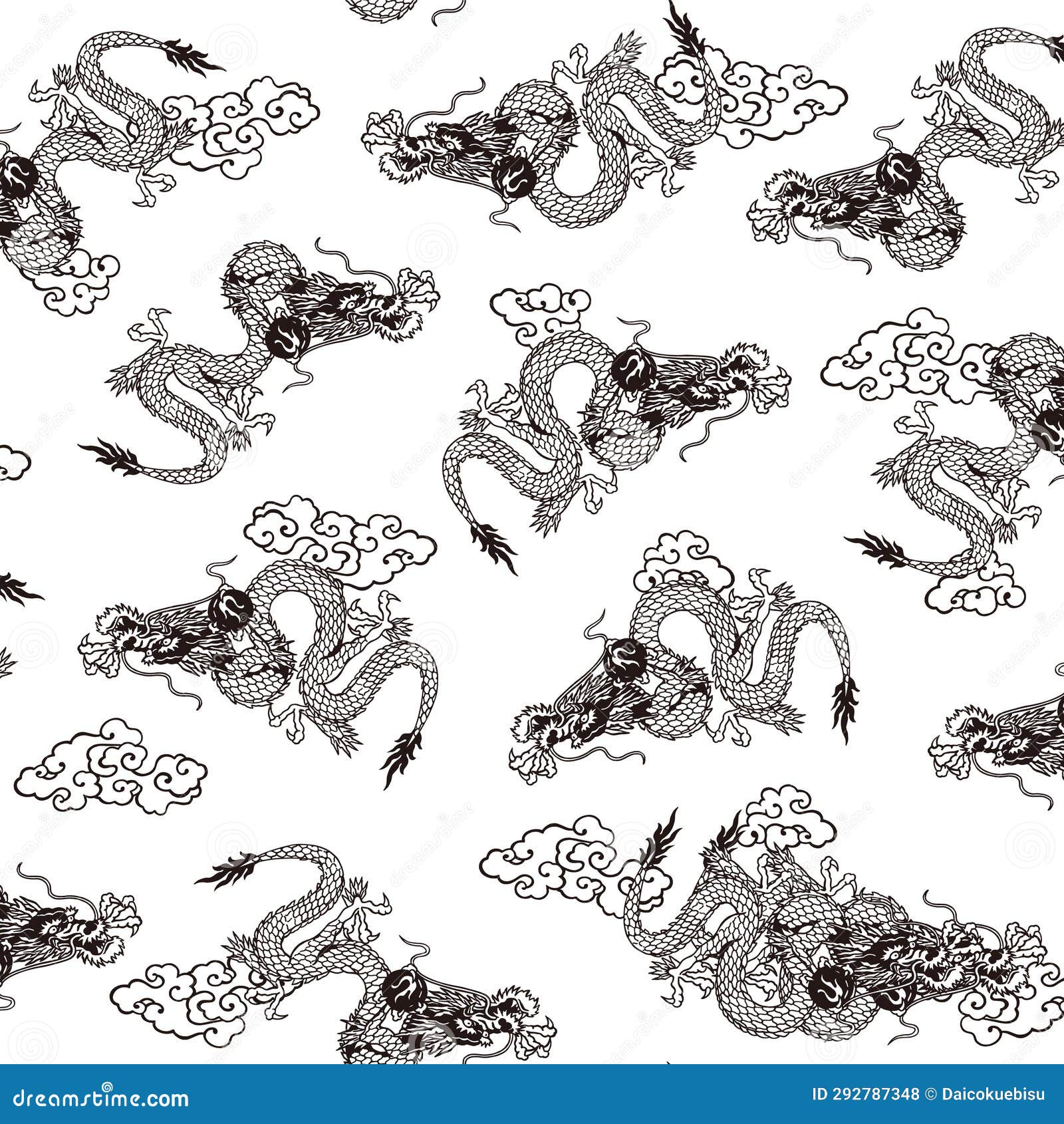 Seamless Pattern with Classic Japanese Dragons, Stock Vector ...