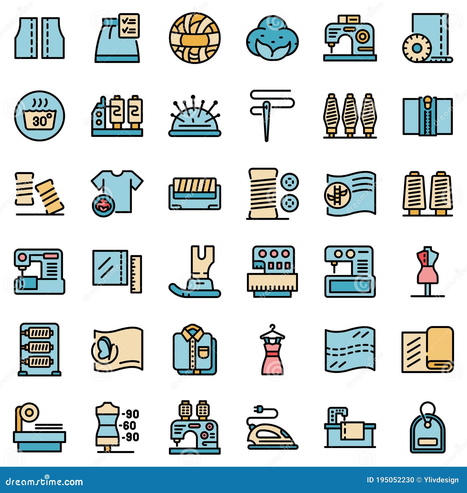 Textile Production Icons Set Vector Flat Stock Vector - Illustration of ...