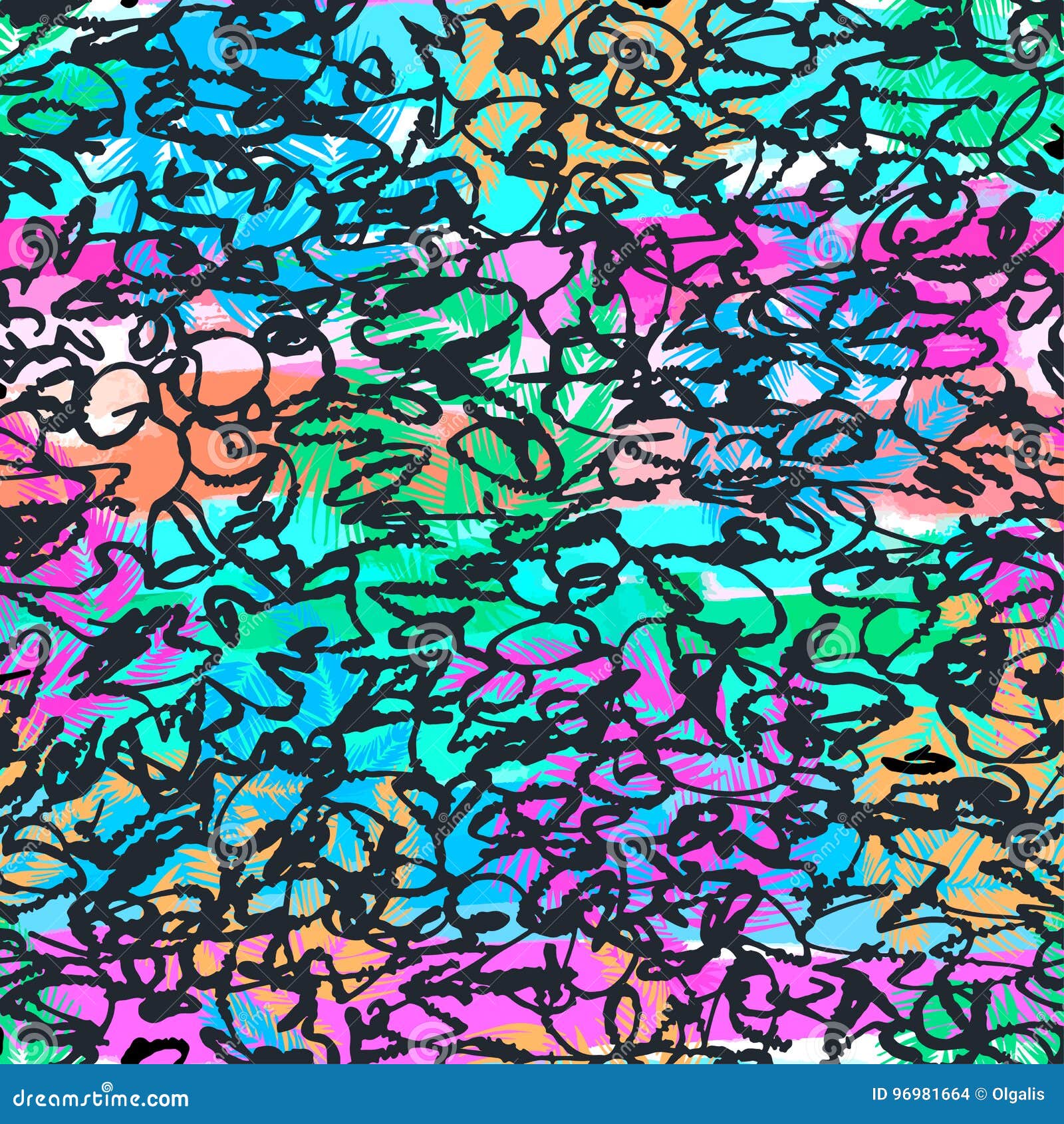 Textile Seamless Graffiti Doodle Pattern Stock Vector - Illustration of ...