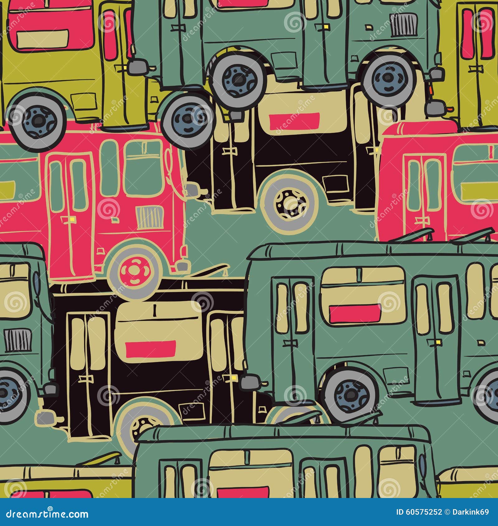 Textile Seamless Pattern of Colored Buses Stock Vector - Illustration ...