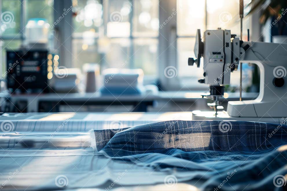Textile Studio with Eco-friendly Fabric and Sewing Machine, Sunlight ...