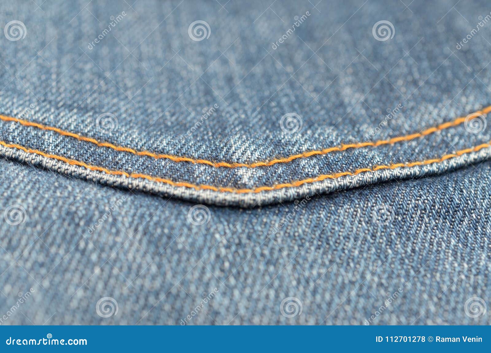 Textile Texture of Blue Jeans with Orange Stitching. Stock Photo ...