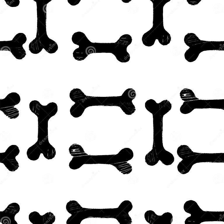 Ink Hand Drawn Seamless Pattern with Bones Stock Vector - Illustration ...