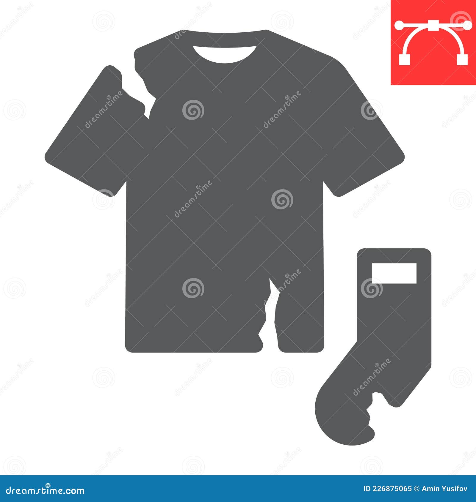 Textile Waste Glyph Icon, Recycle and Torn T-shirt, Torn Sock Vector ...