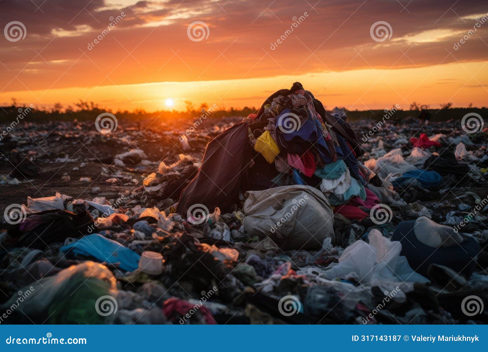 Textile Waste Landscape Under Setting Sun, Challenge for Sustainability ...