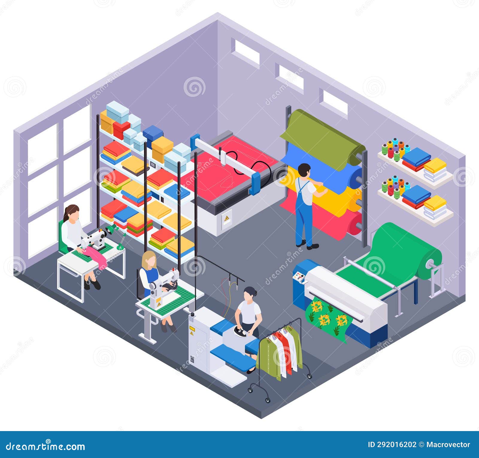 Textile Workshop Isometric Composition Stock Illustration ...