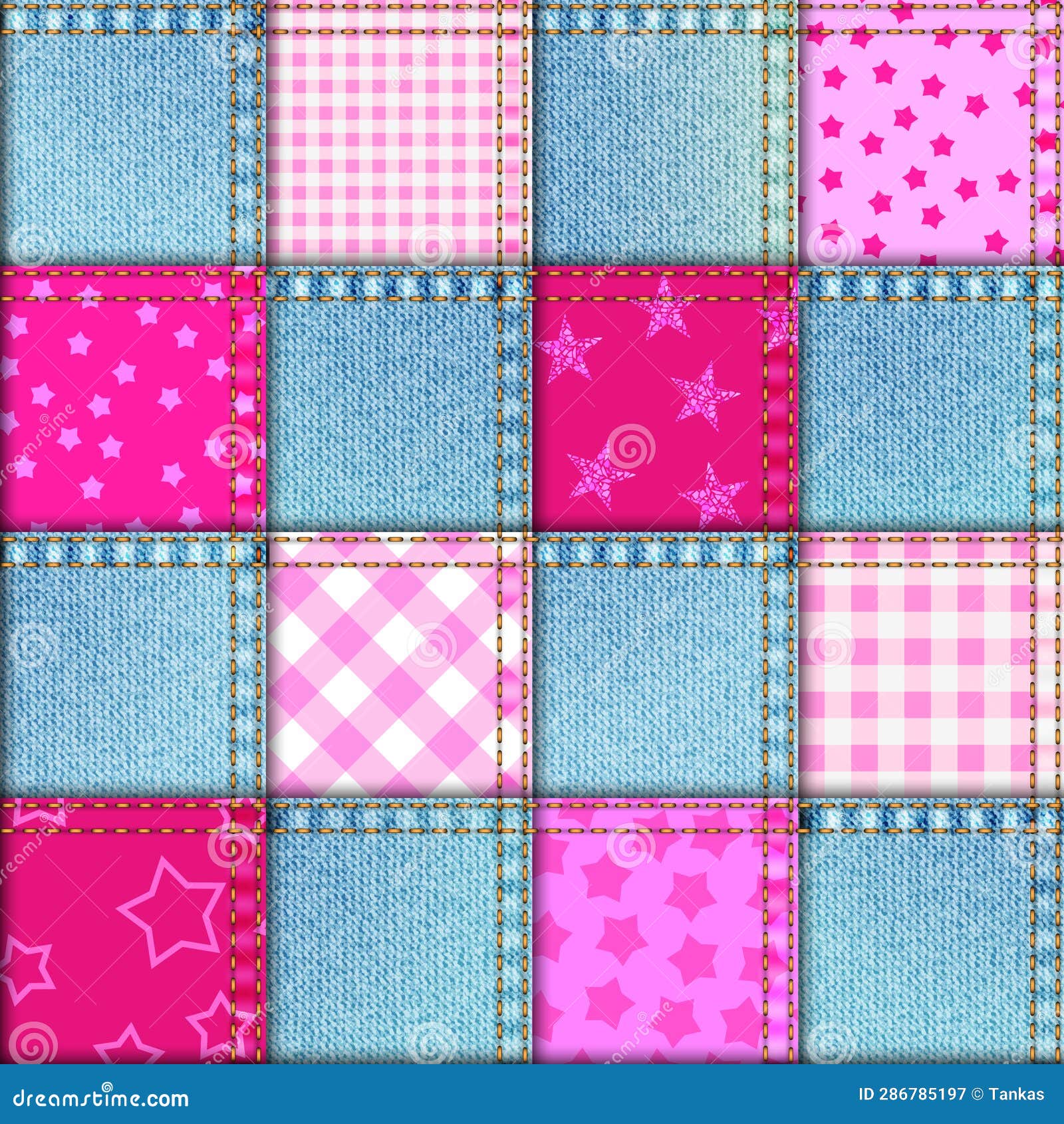 Textille Patchwork Pattern. Pink and Denim in Barbie Style. Seamless Vector Image. Stock Vector ...