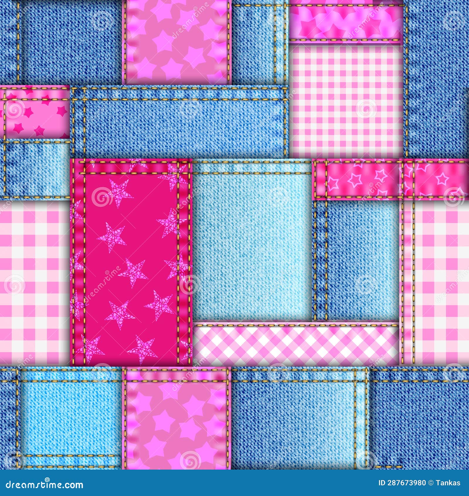 Textille Patchwork Pattern. Pink and Denim in Barbie Style. Seamless ...