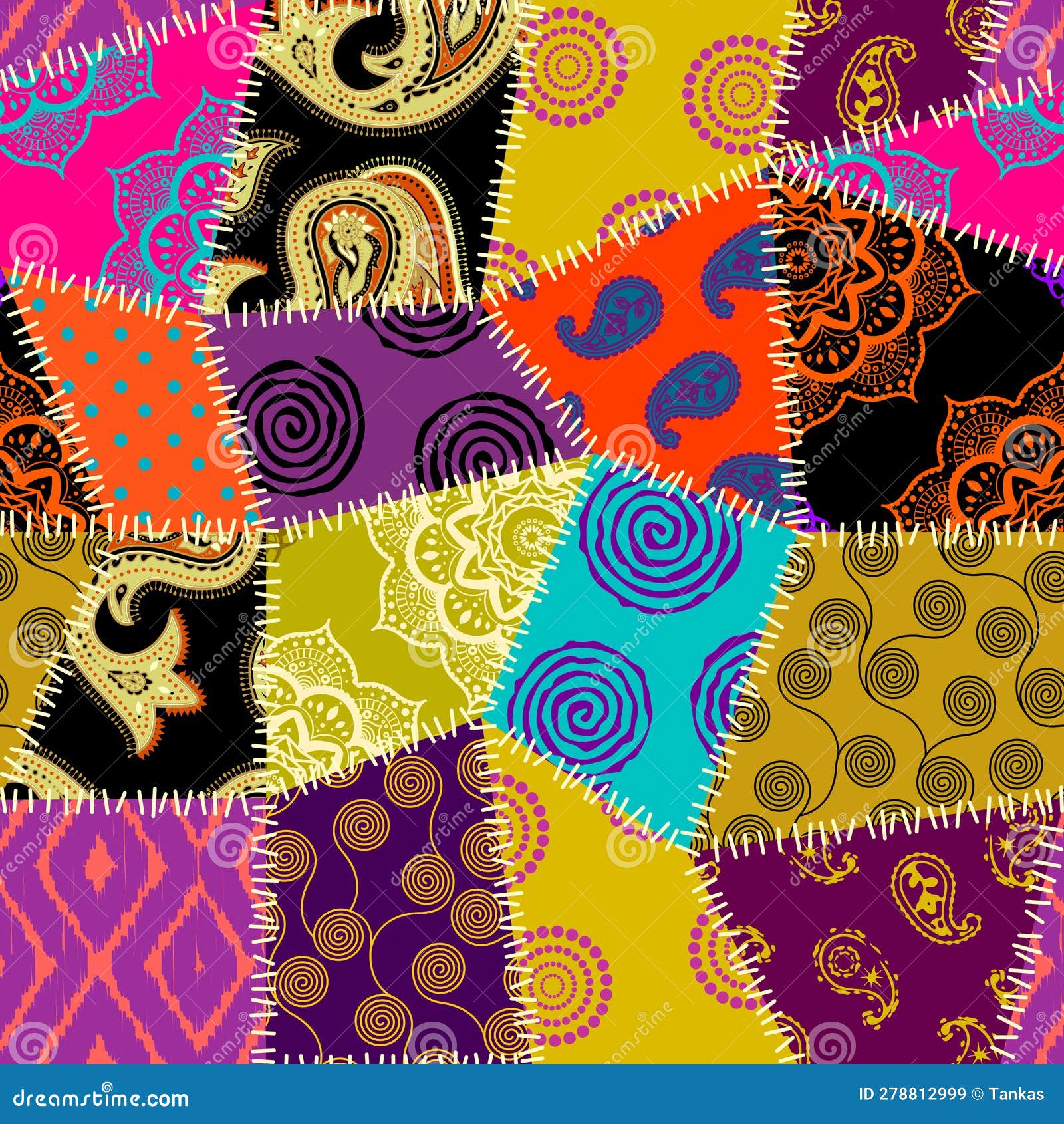 Textille Patchwork Pattern. Seamless Vector Image. Bright Tribal Patchwork. Stock Image - Image ...
