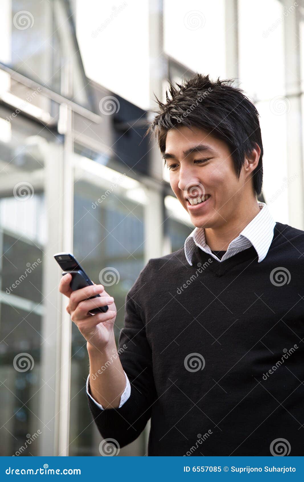 Texting Casual Asian Businessman Stock Image - Image of mobile ...